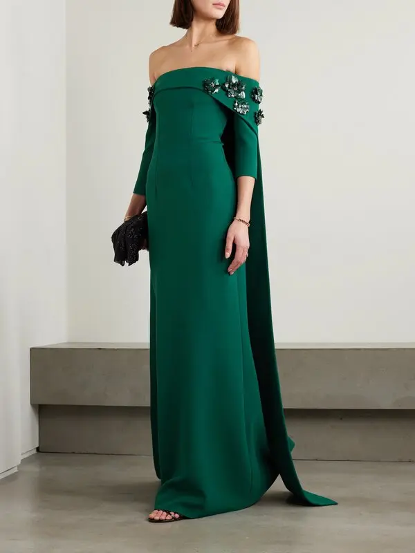 SAFIYAA LONDON Cape Off-the-shoulder Gown