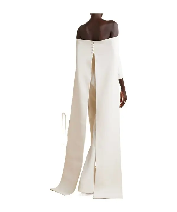 SAFIYAA LONDON Off-the-shoulder Crepe Cape Jumpsuit