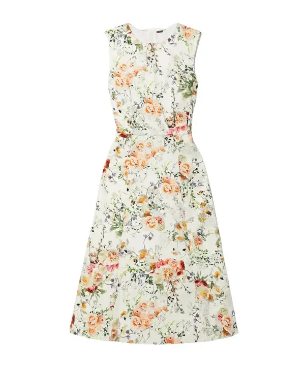Adam Lippes Floral Print Cotton Blend Twill Midi Dress - No