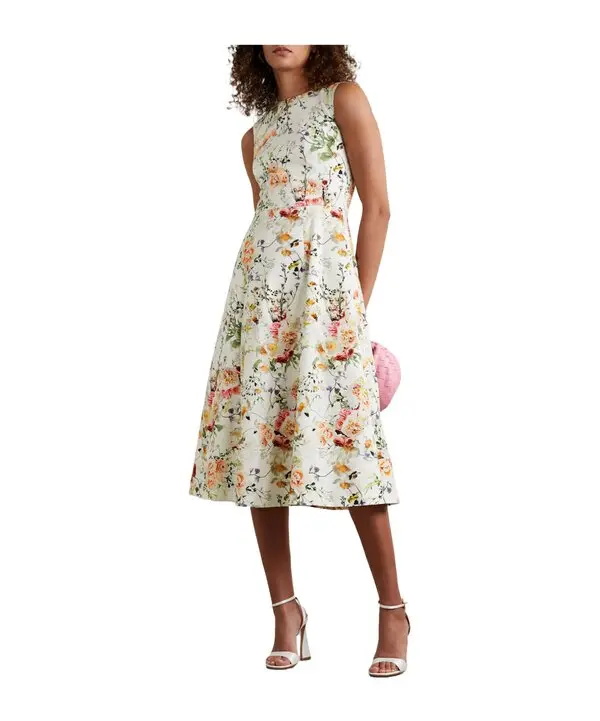 Adam Lippes Floral Print Cotton Blend Twill Midi Dress