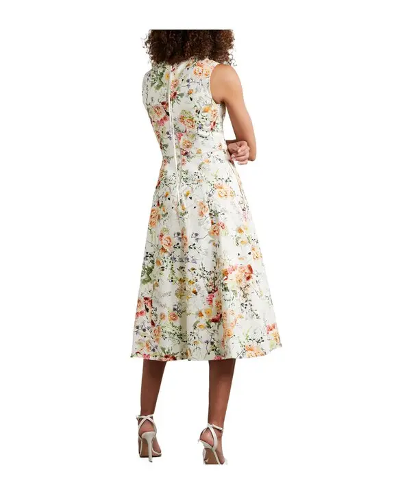 Adam Lippes Floral Print Cotton Blend Twill Midi Dress