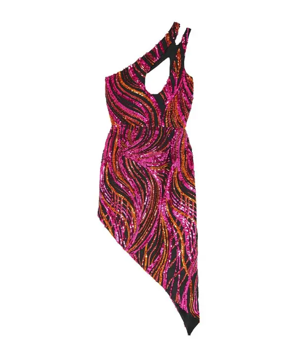 Halpern One-shoulder Cutout Sequined Tulle Mini Dress