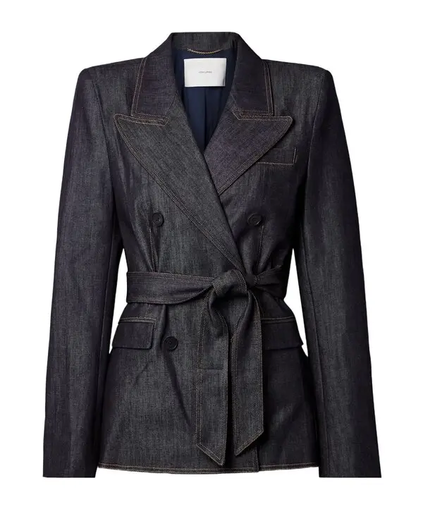 Adam Lippes Belted Double-breasted Denim Jacket