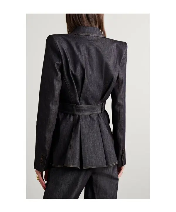 Adam Lippes Belted Double-breasted Denim Jacket