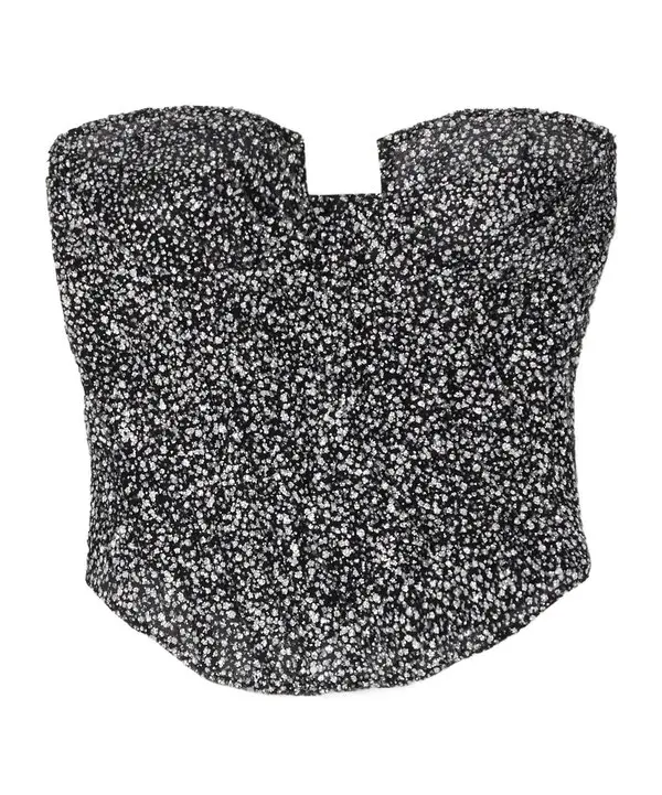 SANDRA MANSOUR Strapless Glittered Tulle Bustier Top - No