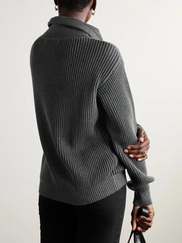 Giuliva Heritage Ribbed Cotton Half-zip Sweater