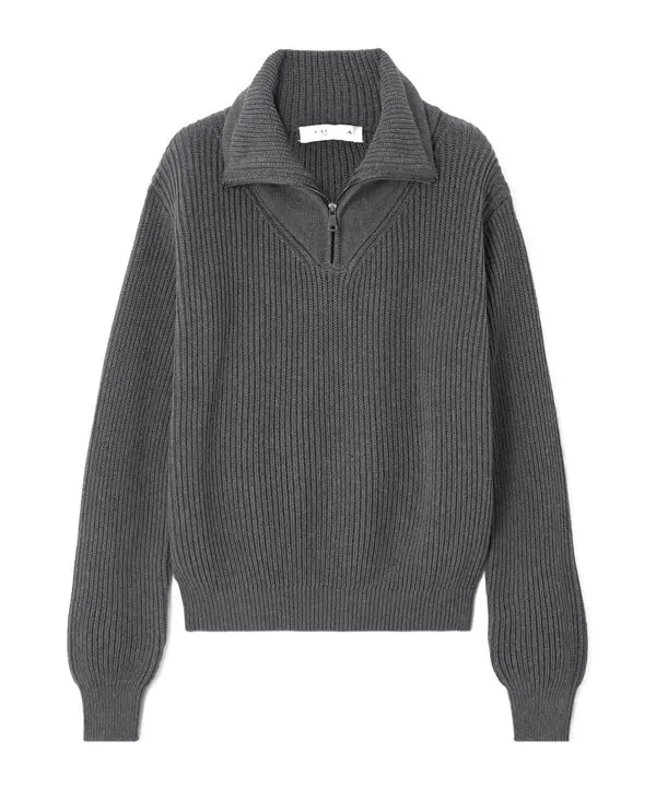Giuliva Heritage Ribbed Cotton Half-zip Sweater