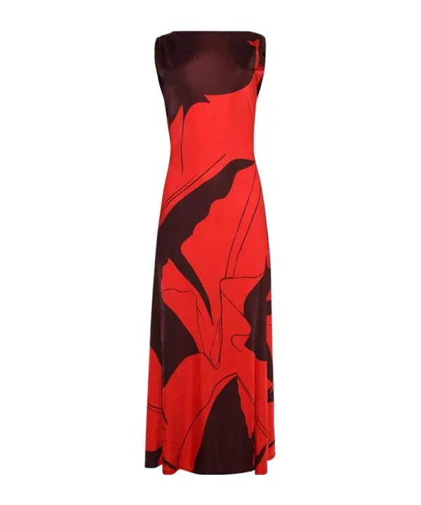 Johanna Ortiz Scarlet Palm Leaf Print Maxi Dress