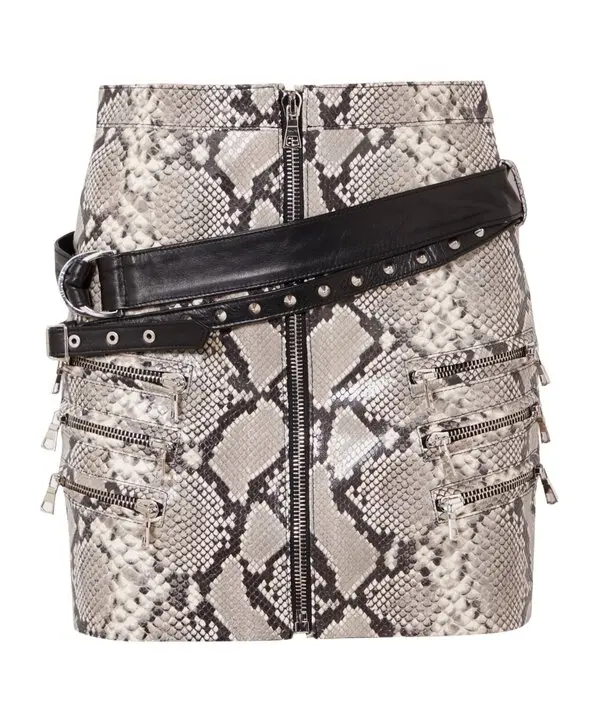 BEN TAVERNITI UNRAVEL PROJECT Belted Snake-effect Leather Mini Skirt