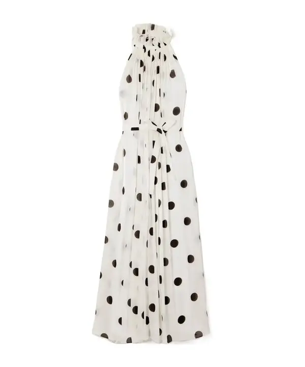 Halpern Polka-dot Crepon Halterneck Midi Dress