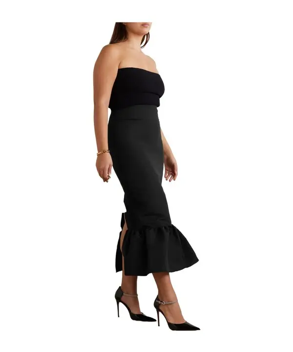 Brandon Maxwell Ruffled Silk-twill Midi Skirt