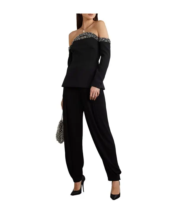 Safiyaa Off-the-shoulder Embellished Crepe Top
