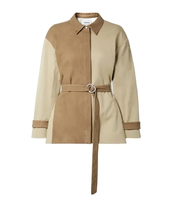Partow Belted Paneled Nubuck And Cotton-twill Jacket