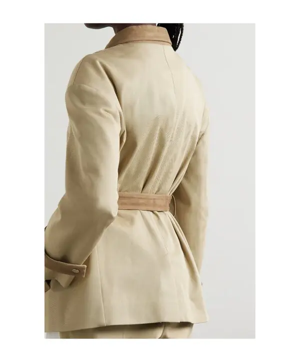 Partow Belted Paneled Nubuck And Cotton-twill Jacket