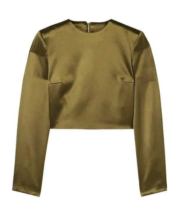 Adam Lippes Keira Cropped Silk-charmeuse Top