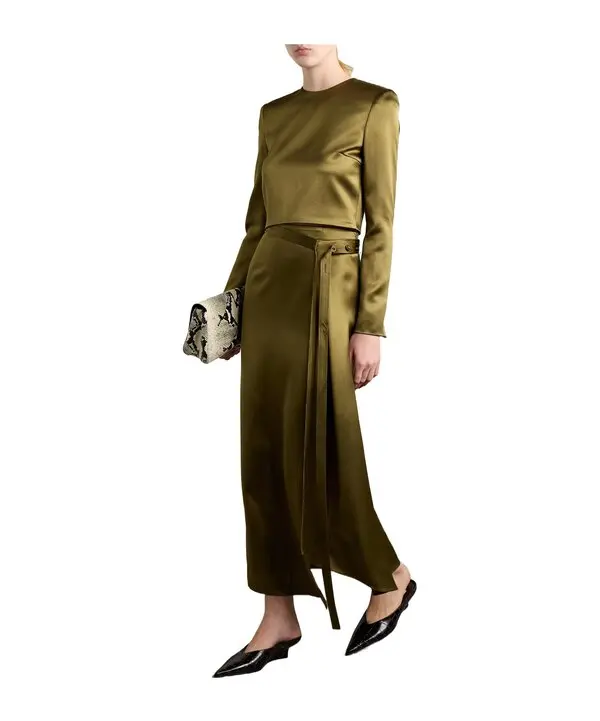 Adam Lippes Keira Cropped Silk-charmeuse Top