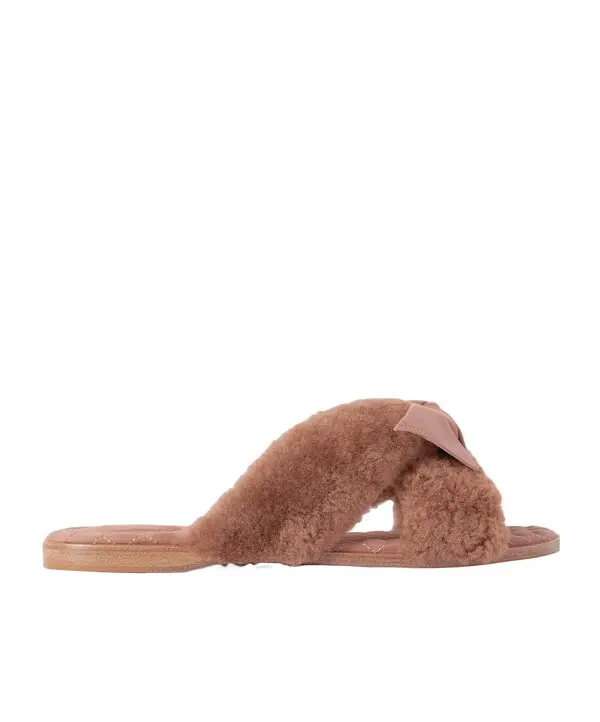 ALEXANDRE BIRMAN Maxi Clarita Bow-embellished Suede-trimmed Shearling Slides