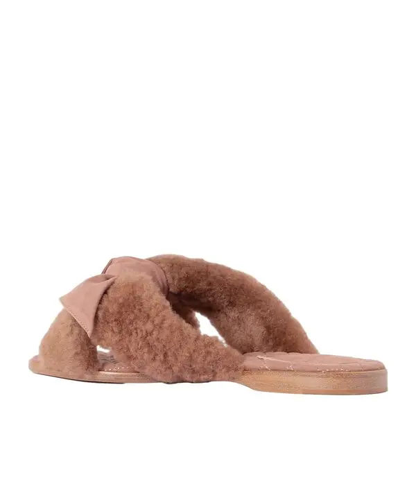 ALEXANDRE BIRMAN Maxi Clarita Bow-embellished Suede-trimmed Shearling Slides