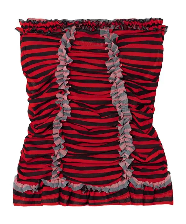 MOLLY GODDARD Tracey Strapless Ruffled Striped Tulle Top