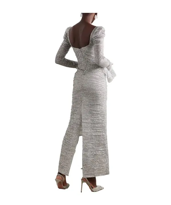SANDRA MANSOUR Ruffled Glittered Tulle Gown