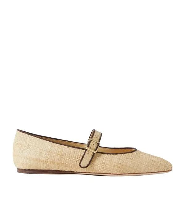 LOEFFLER RANDALL Grosgrain-trimmed Raffia Mary Jane Ballet Flats - No