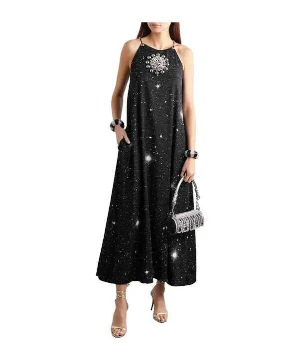 CHRISTOPHER KANE Embellished Printed Crepe Midi Dress