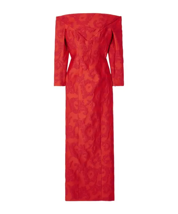 EMILIA WICKSTEAD Zarit Off-the-shoulder Bouclé-jacquard Maxi Dress - Red
