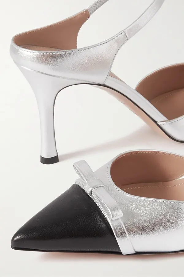 MALONE SOULIERS Bow-embellished Two-tone Metallic Leather Mules