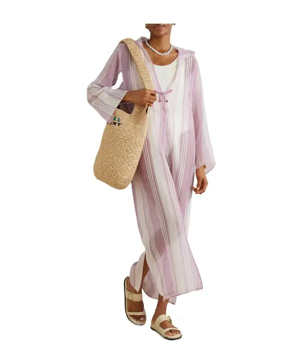 ADMONA Embellished Striped Gauze Coverup