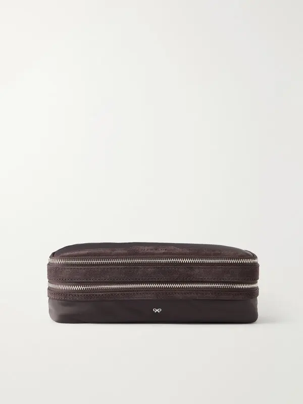 ANYA HINDMARCH Suede-trimmed Shell Cosmetics Case - Brown