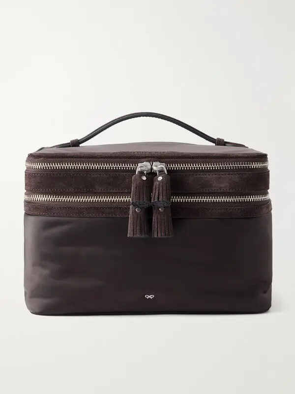 ANYA HINDMARCH Suede-trimmed Shell Vanity Case - Brown