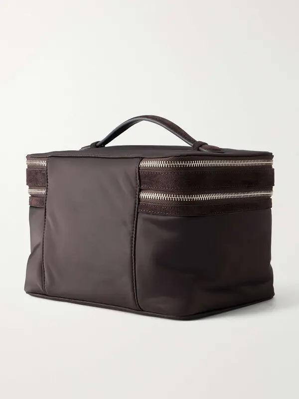 ANYA HINDMARCH Suede-trimmed Shell Vanity Case - Chocolate