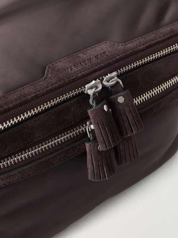 ANYA HINDMARCH Suede-trimmed Shell Vanity Case - Chocolate