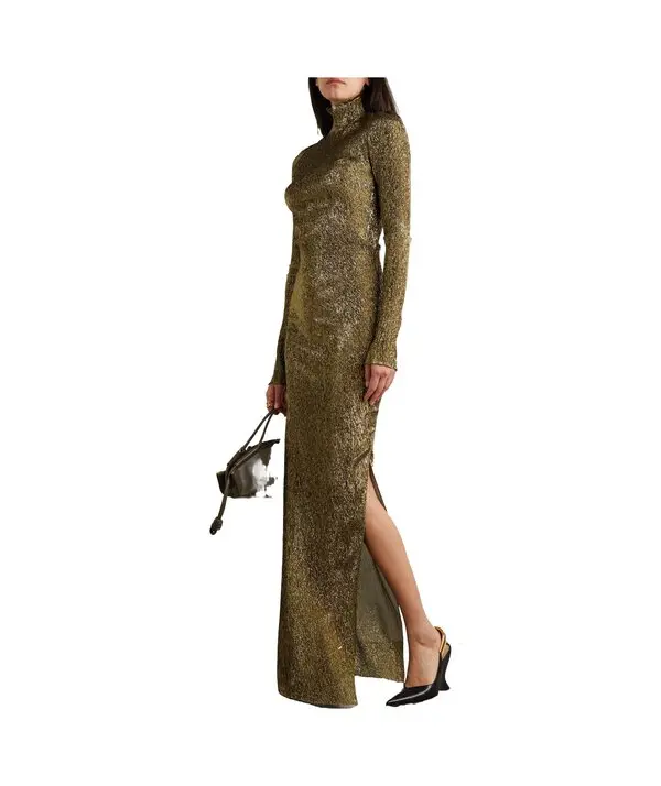 PETAR PETROV Metallic Pleated Maxi Dress