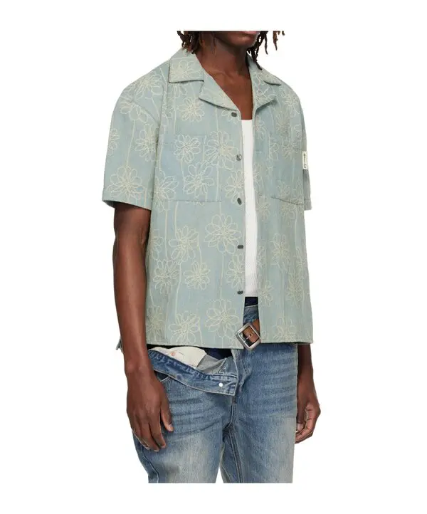 Andersson Bell Floral Embroidered Open Collar Denim Shirt