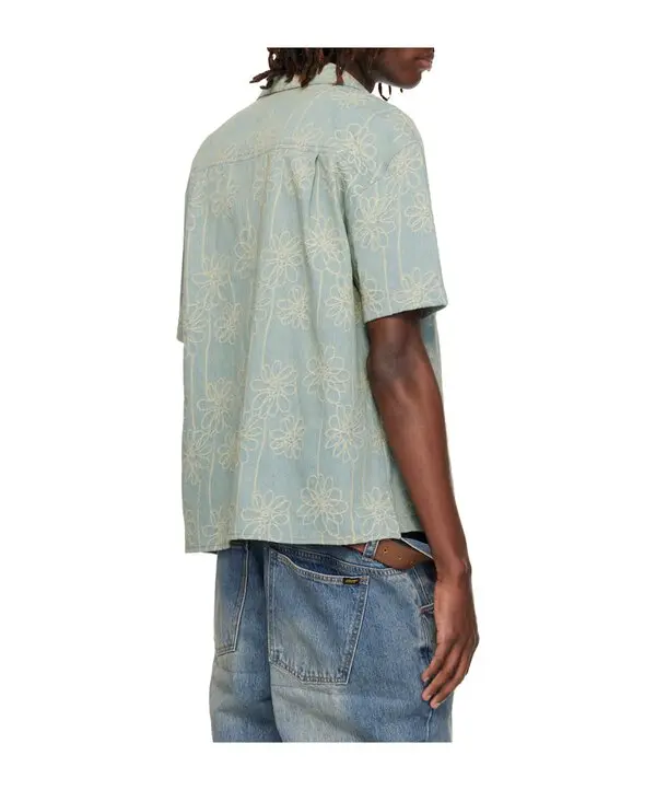 Andersson Bell Floral Embroidered Open Collar Denim Shirt