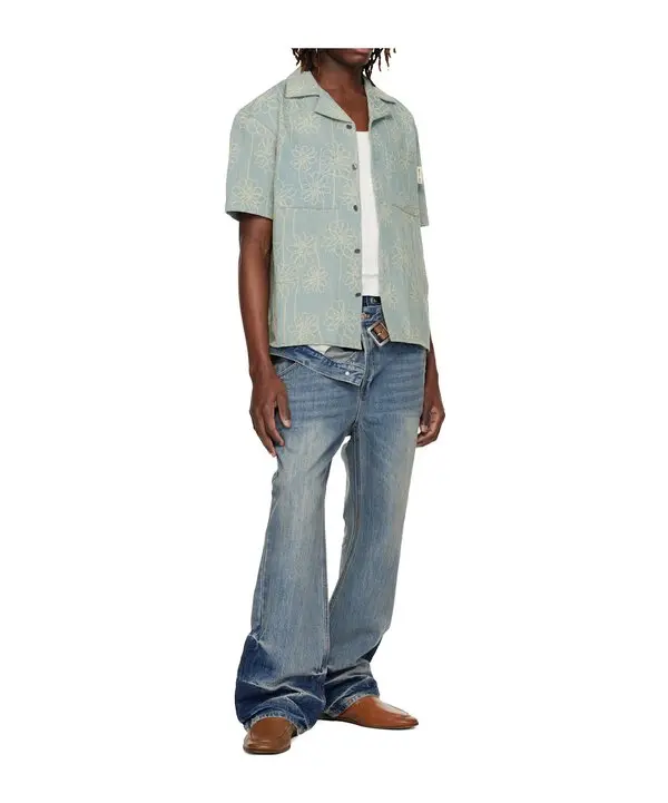 Andersson Bell Floral Embroidered Open Collar Denim Shirt