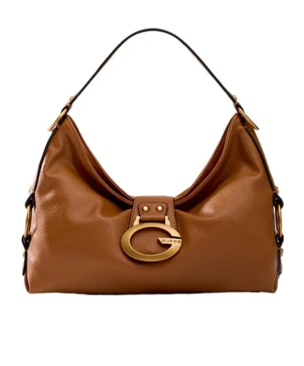 Guess Camden Logo-plaque Pebbled Midi Shoulder Bag - Brown