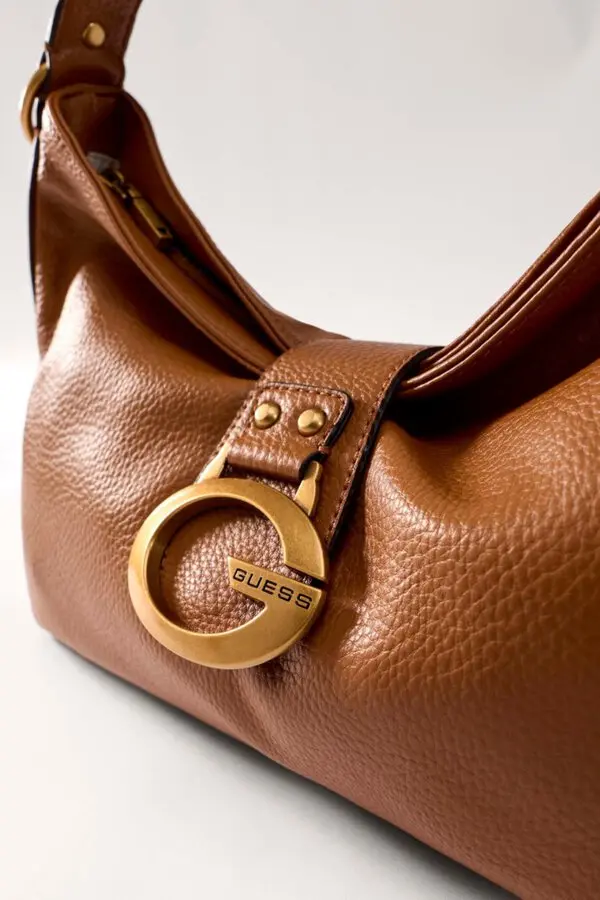 Guess Camden Logo-plaque Pebbled Midi Shoulder Bag - Brown