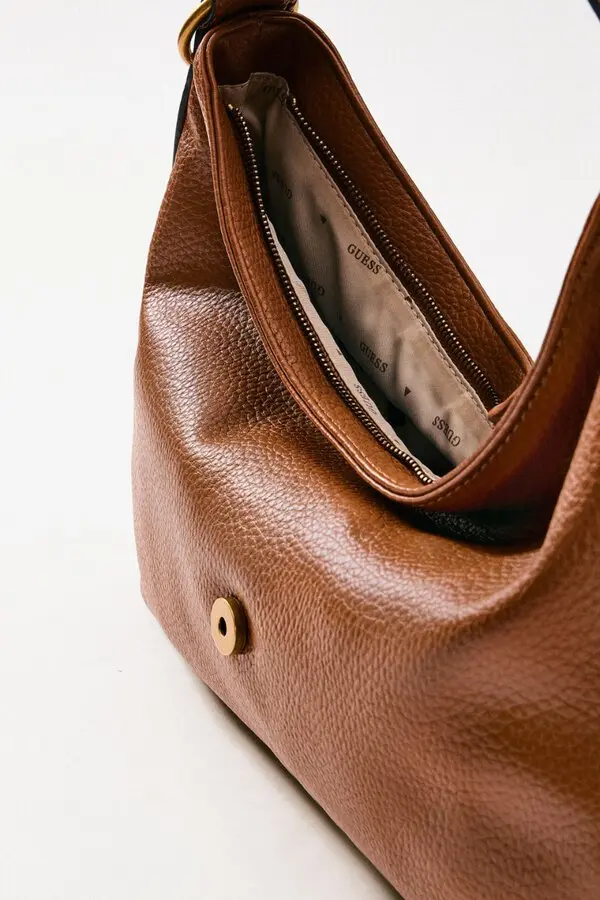 Guess Camden Logo-plaque Pebbled Midi Shoulder Bag - Brown
