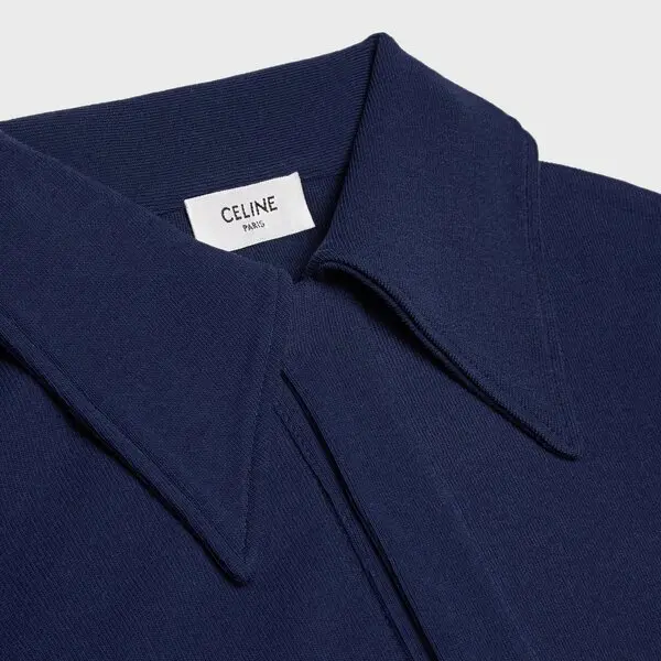 Celine Mini Polo Dress In Ribbed Cotton - Inky/off-white