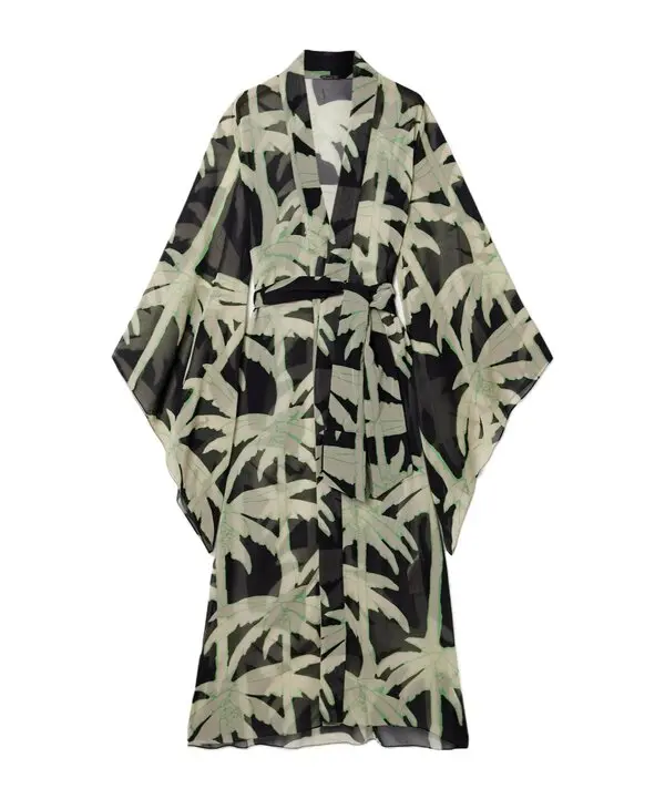 Johanna Ortiz Lightweight Eco-friendly Kaftan Robe With Palm Tree Print - Nude