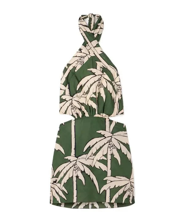 Johanna Ortiz Heart Pirate Cutout Printed Voile Halterneck Mini Dress - Green
