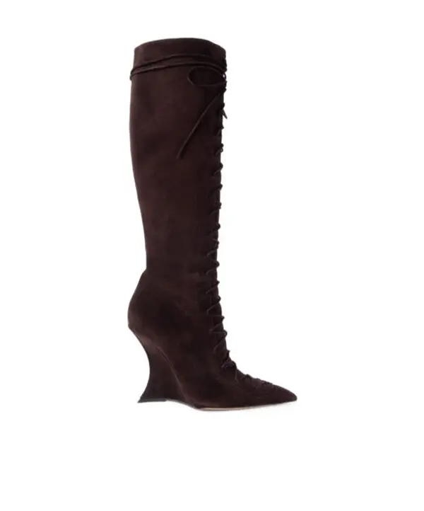 Paris Texas Suede Lace-up Wedge Knee Boots