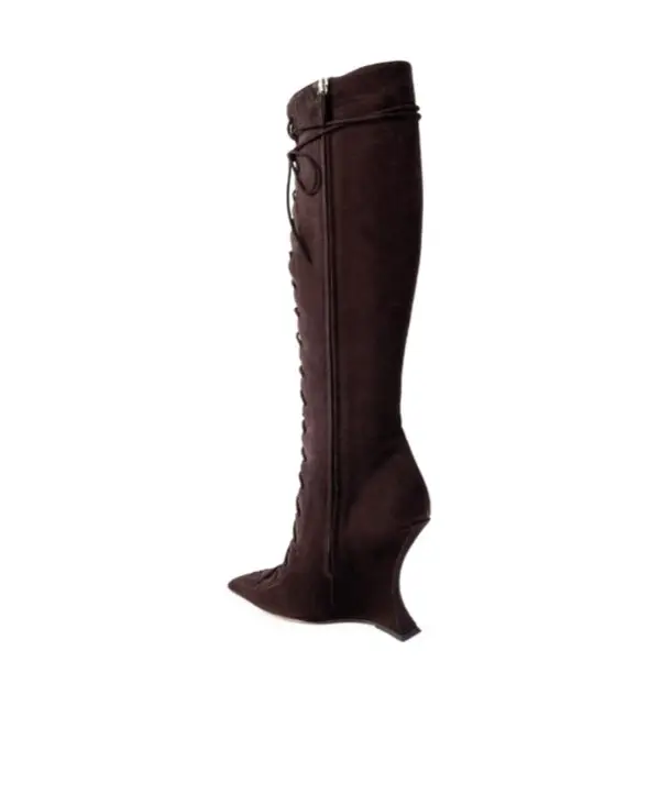 Paris Texas Suede Lace-up Wedge Knee Boots