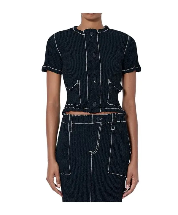 Issey Miyake Short-sleeve Crinkle Ensemble Cardigan - Black