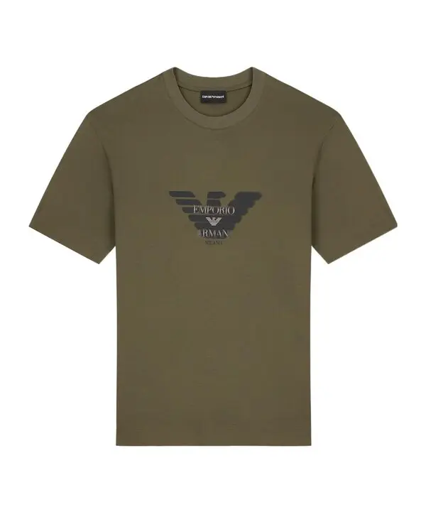 Emporio Armani Lyocell Blend Jersey T-shirt With Graffiti Eagle Logo Print - Green