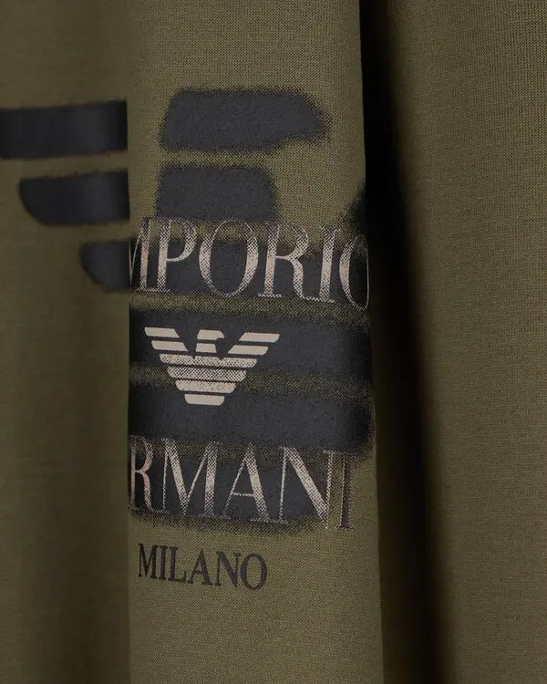 Emporio Armani Lyocell Blend Jersey T-shirt With Graffiti Eagle Logo Print
