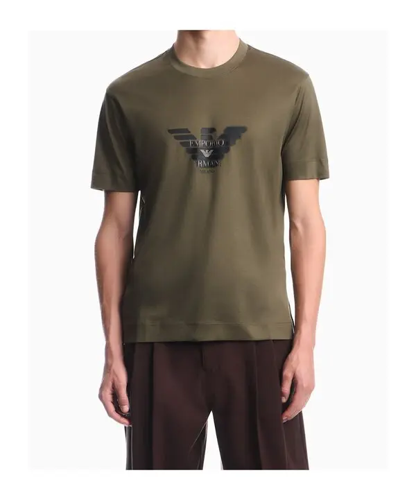 Emporio Armani Lyocell Blend Jersey T-shirt With Graffiti Eagle Logo Print