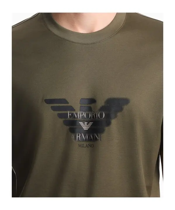 Emporio Armani Lyocell Blend Jersey T-shirt With Graffiti Eagle Logo Print